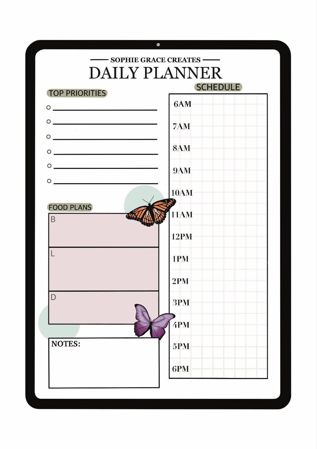 Butterfly Daily Planner, Planner Download, Daily Planner Template, A5 ...