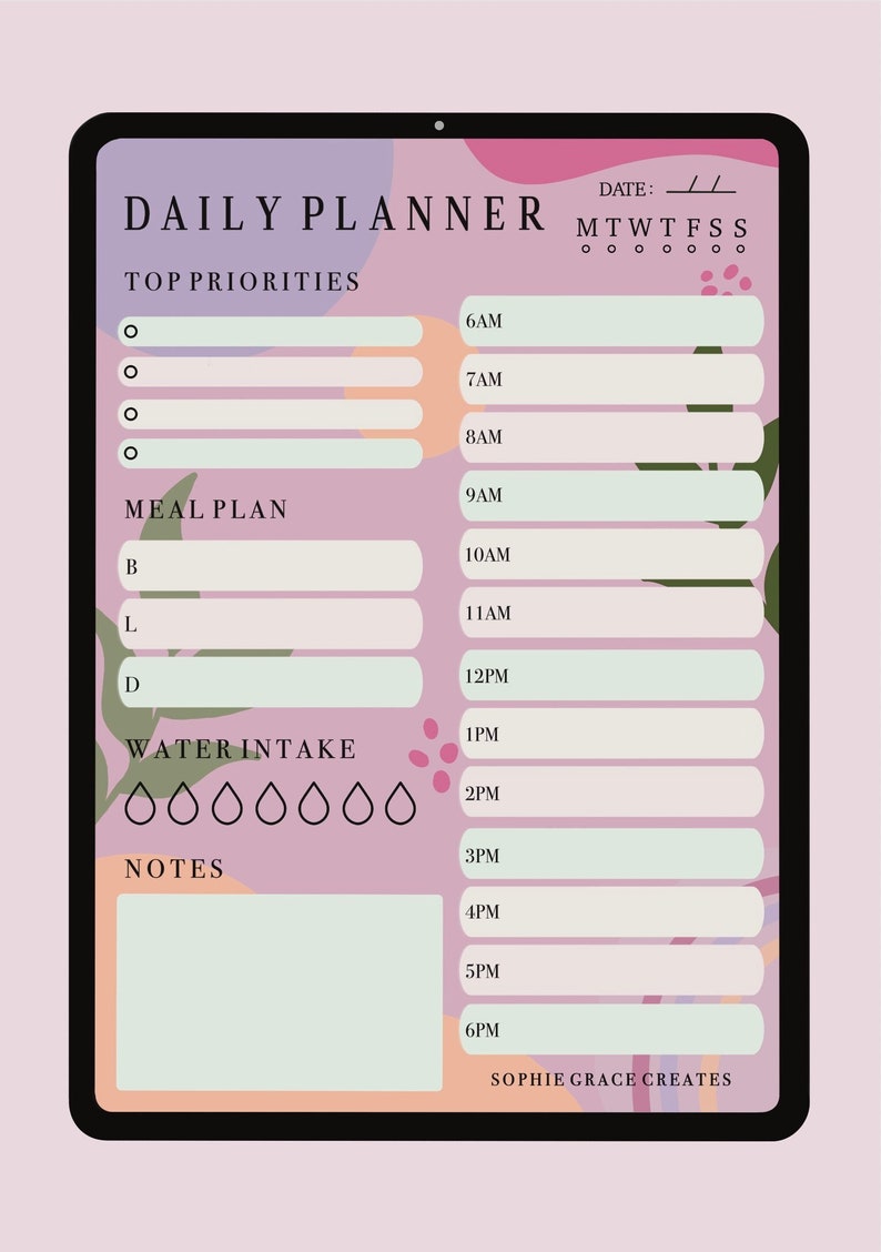 Sunset Boho Daily Planner, Daily Planner Printable, Planner Template ...