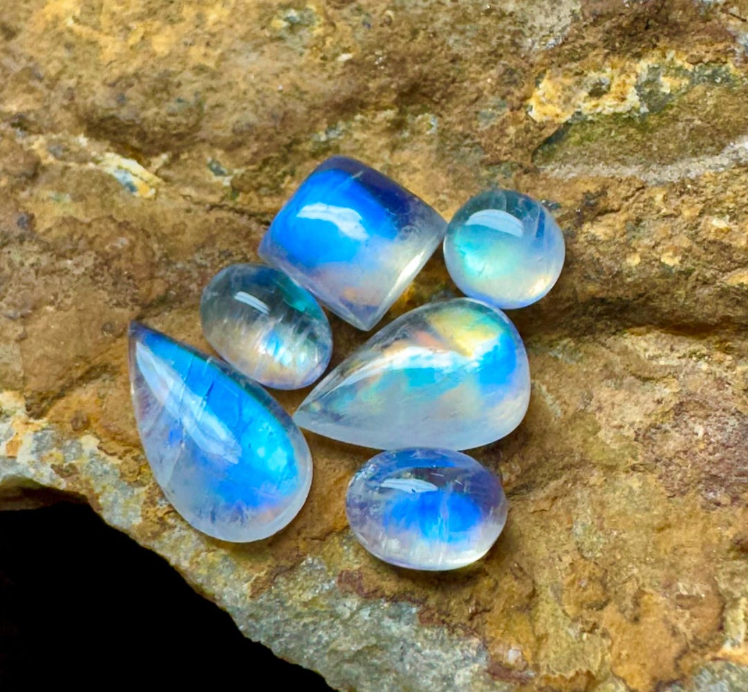 Moonstone, 6 Pcs, 9.30 Carat, Lot Natural Rainbow Moonstone, 5-12 MM ...