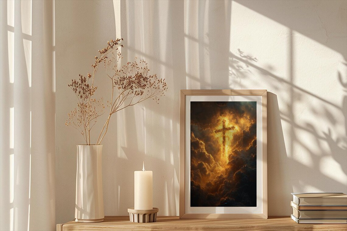 Christian Digital Art Cross in Radiance, Spiritual Light, Inspiring ...