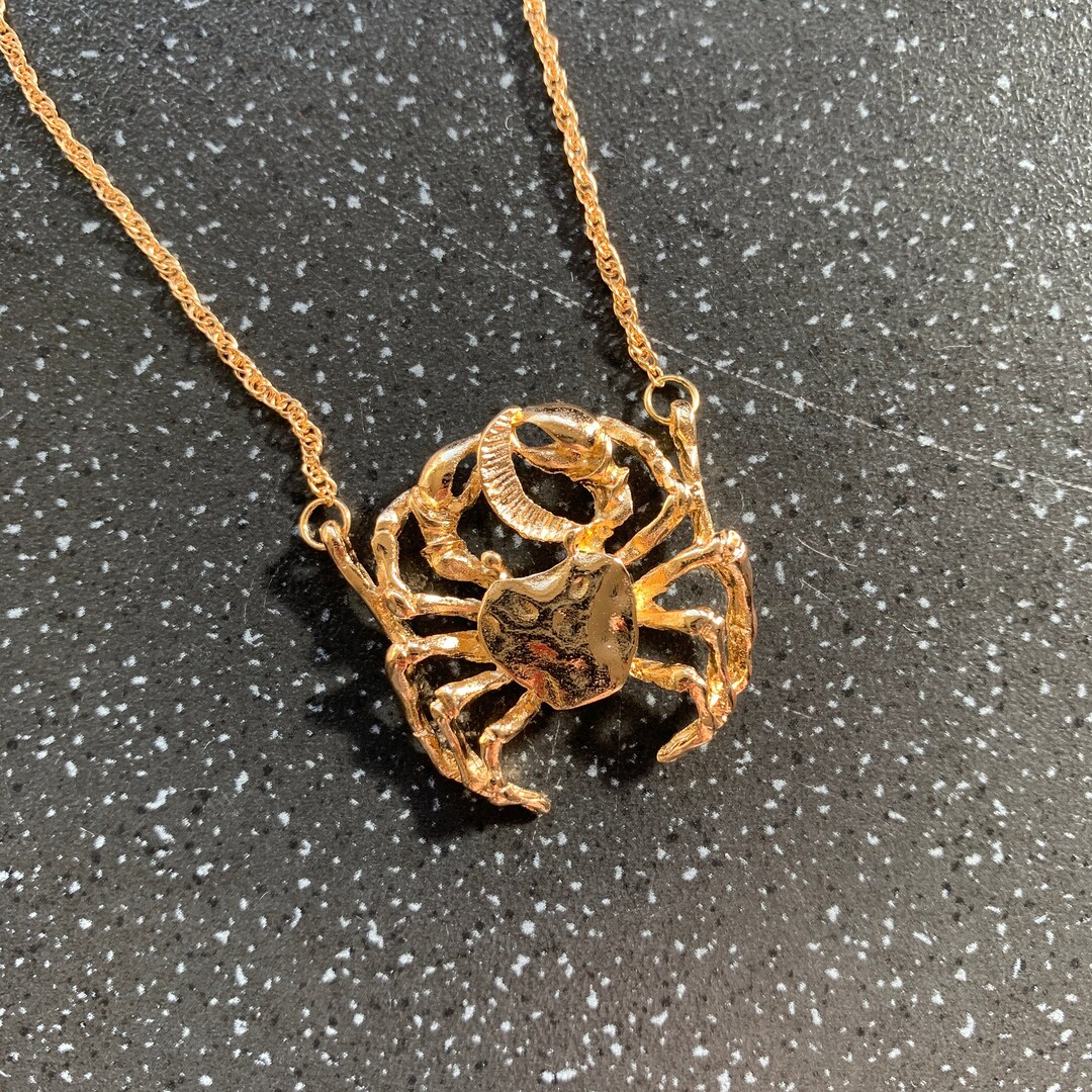 Cancer Golden Necklace Pendant Detailed Carved Piece Gold - Etsy