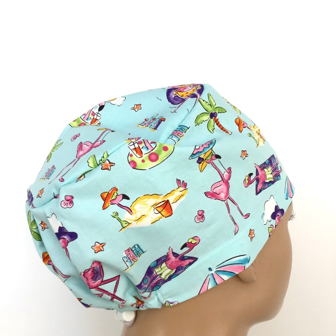 Flamingo Beach Euro Scrub Cap/womens Scrub Cap/or Hat/surgical Hat/chef ...