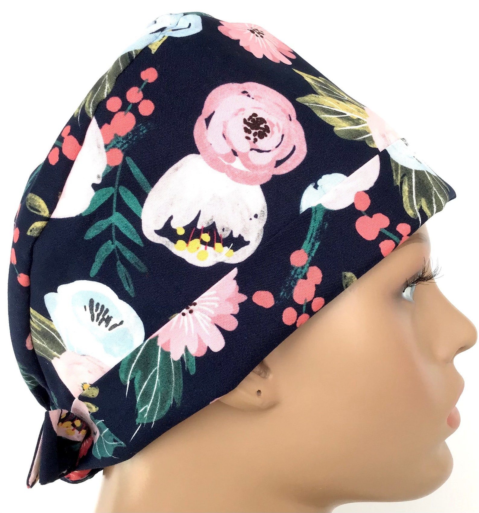 Womens Pixie Style Tie Back Scrub Hat/floral Scrub - Etsy