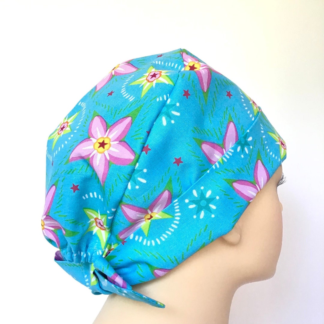 Womens Pixie Style Tie Back Scrub Hat/floral Scrub Cap/surgical Hat ...