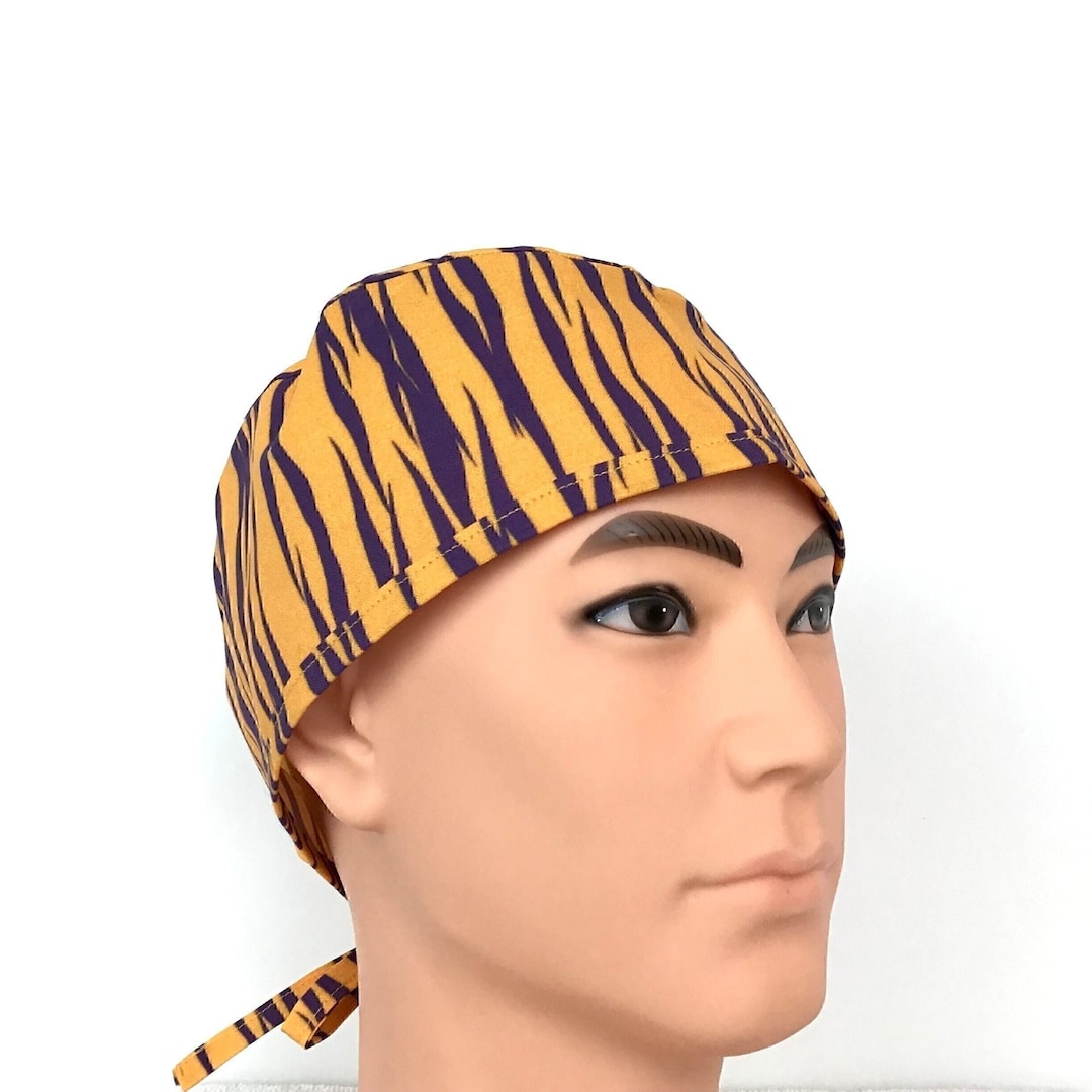 Gold and Purple Stripes Scrub Cap/mens Fitted Scrub Cap/surgical Chemo ...