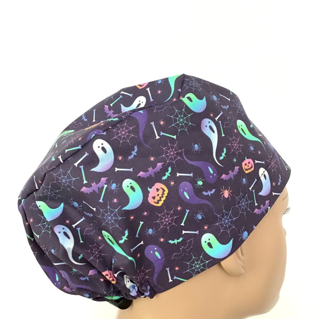 Holographic Looking Ghosts Euro Scrub Cap/womens Scrub Cap/vet Chemo ...