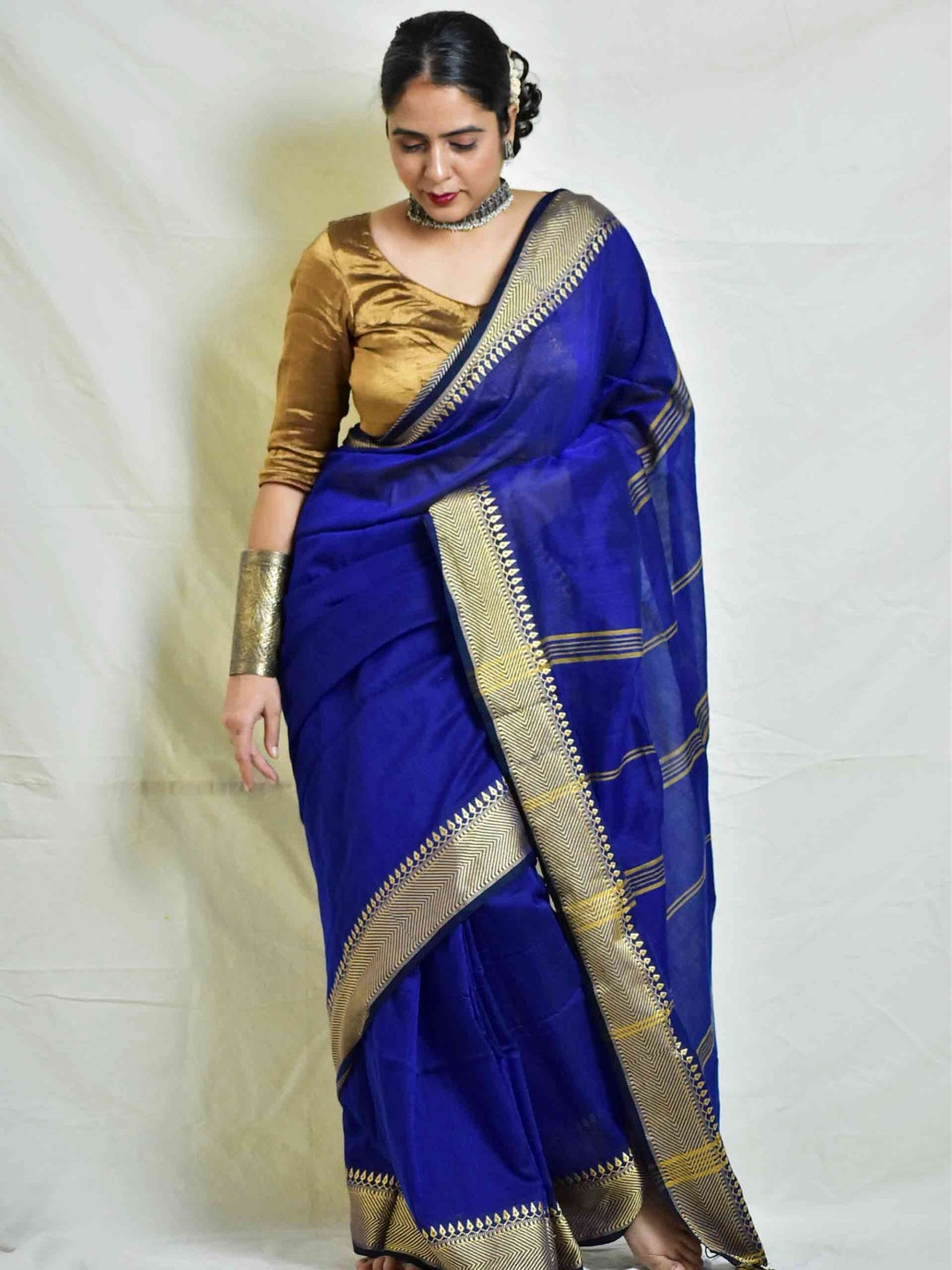 Aasmani Cotton Saree With Woven Border - Etsy