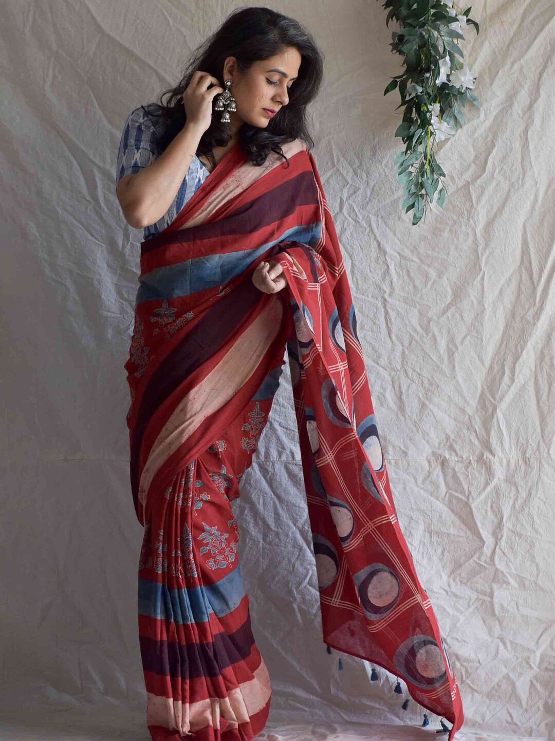 Moti Haar Ajrakh Hand Block Printed Mul Cotton Saree - Etsy