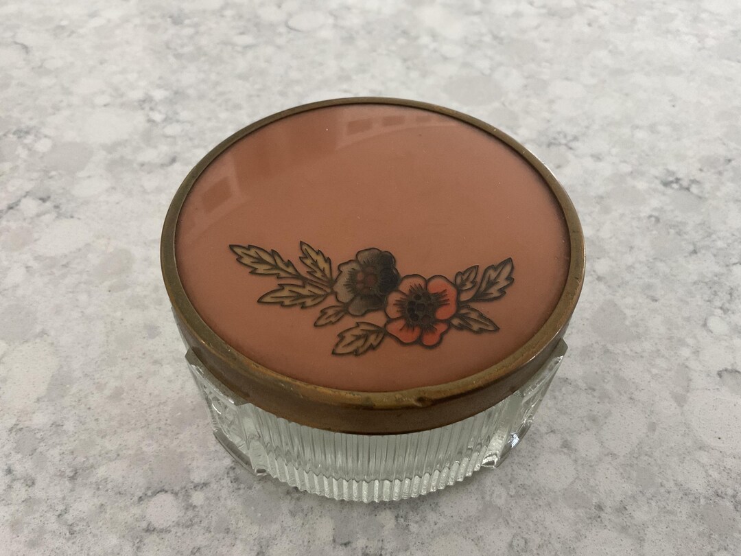 Vintage Face Powder Glass Jar With Art Deco Style Flower and Tulip ...