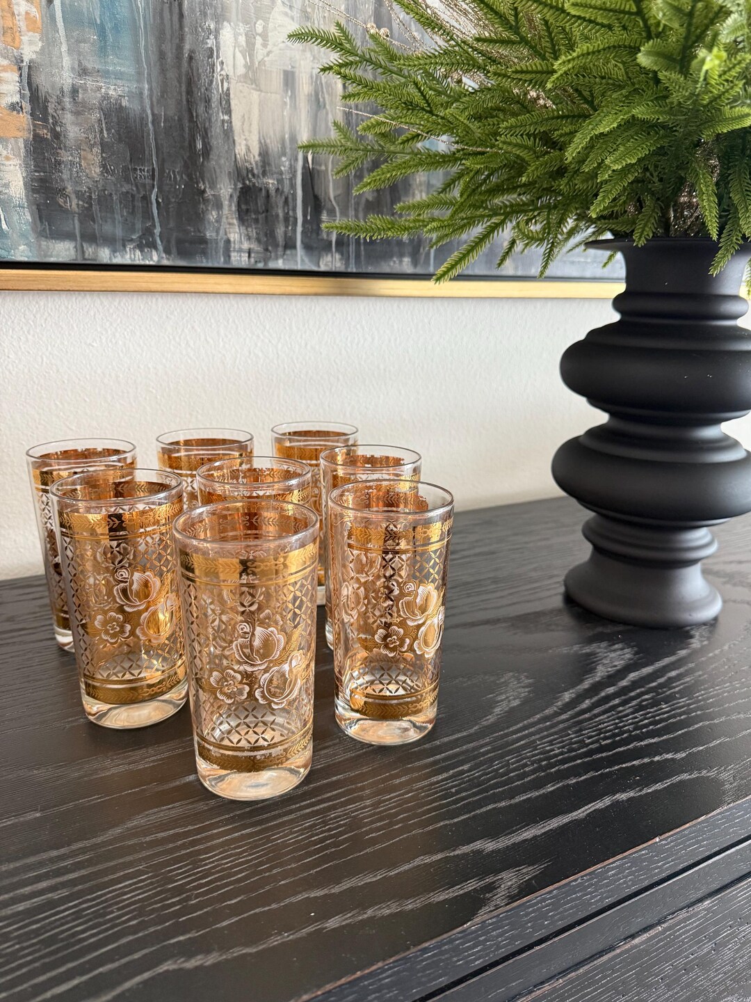 Starlyte MCM Set of 8 Glasses, 1950’s, Gold, Floral, Geometric, Retro ...