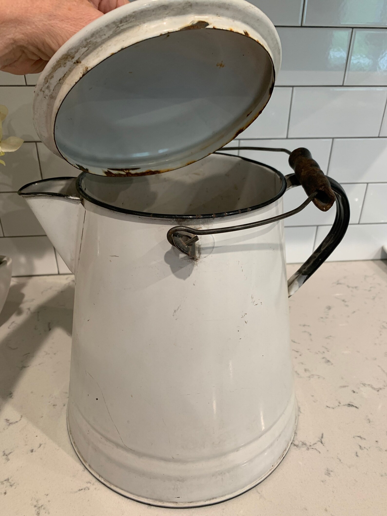 Large enamel coffee pot campfire primitive farmhouse | Etsy