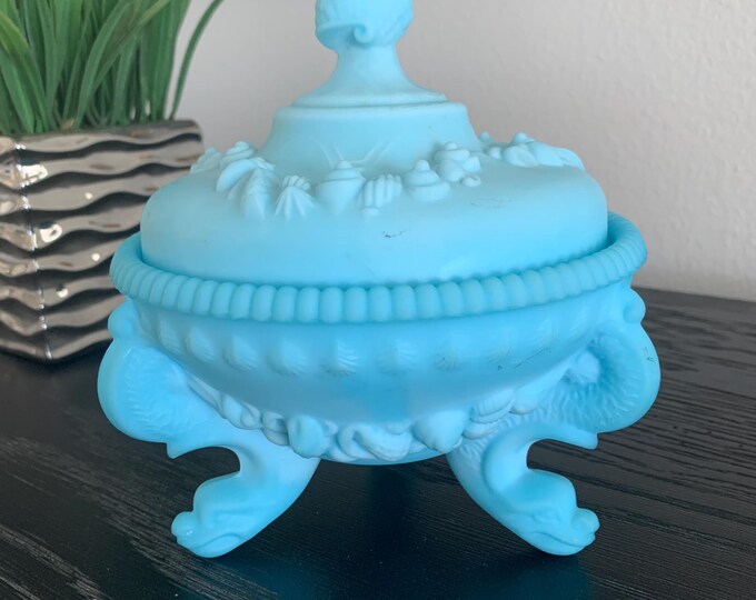 Antique Portieux Vallerysthal Blue Opaline Candy Dish, Shells and ...