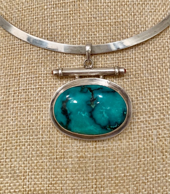Mexican silver, turquoise look stone, collar necklace… - Gem