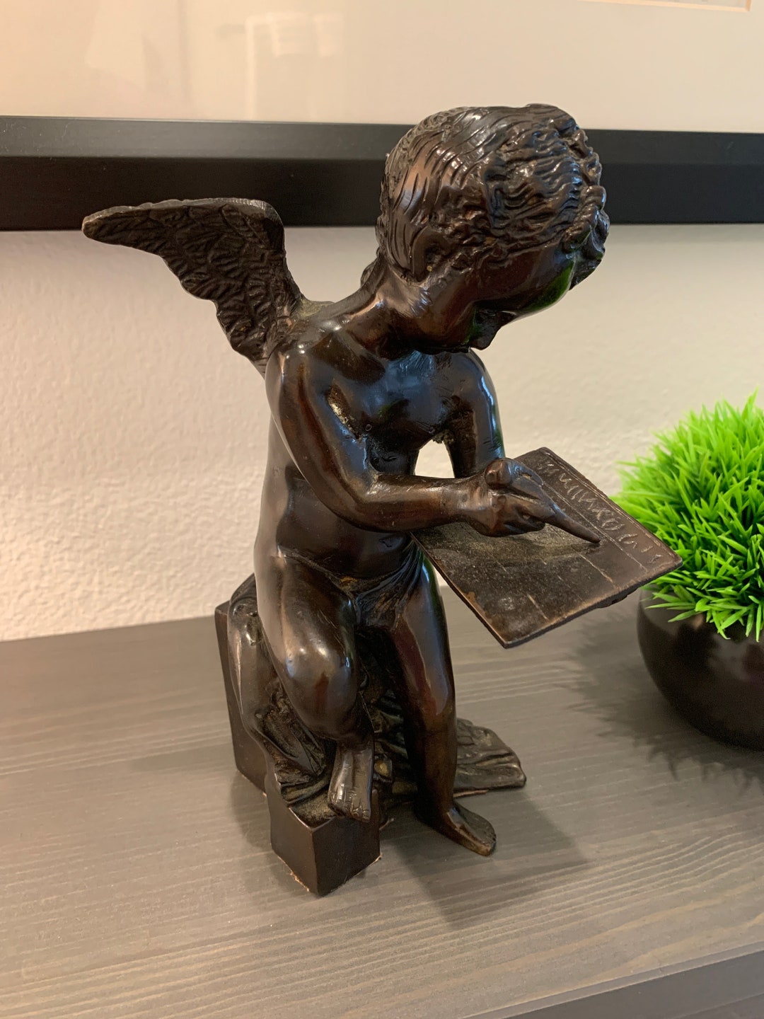 Vintage Bronze Cherub, Cupid, Writing Muse, Figure, Angel. Exquisite ...