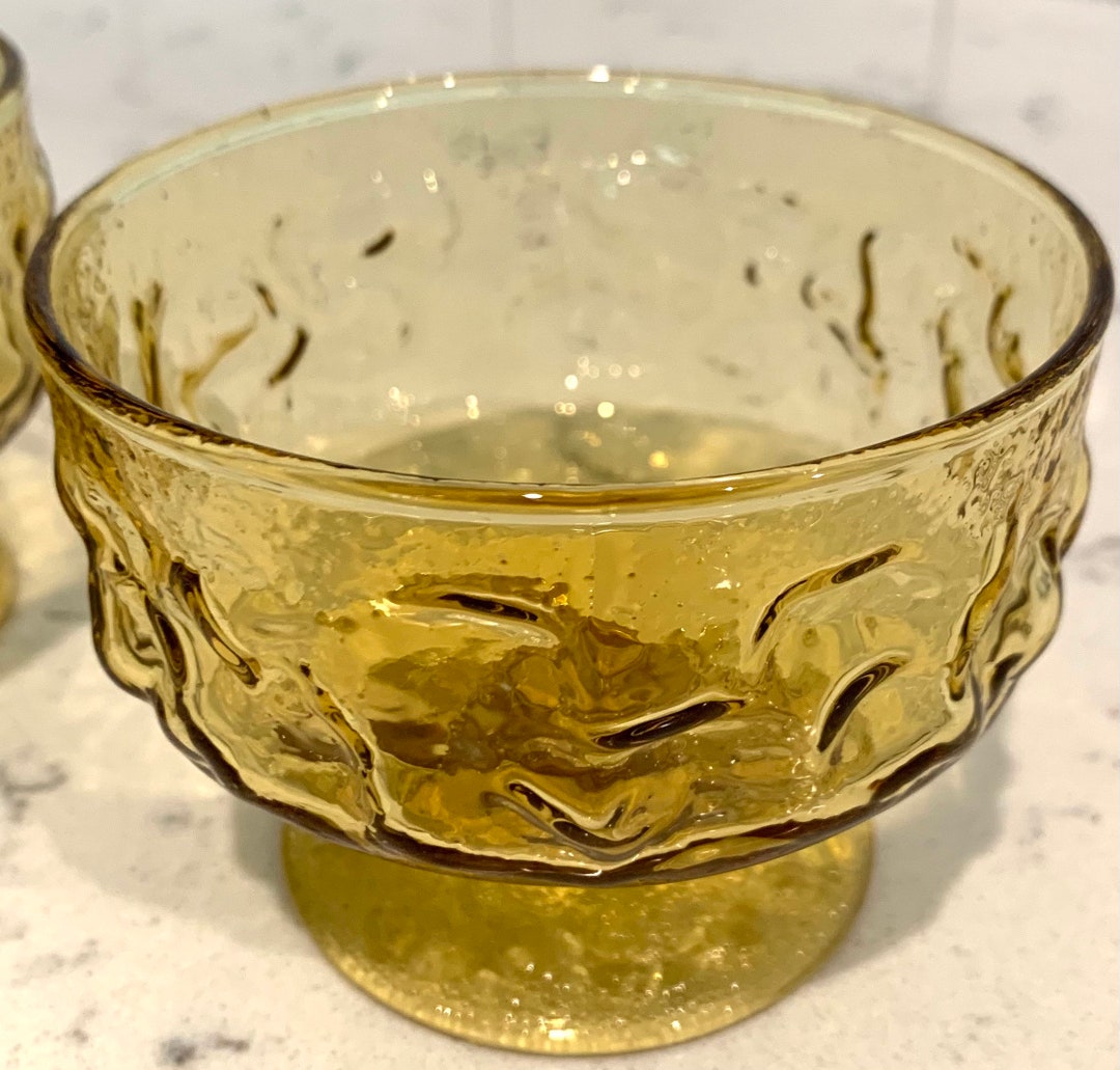 1 Amber Anchor Hocking Lido Krinkle Glass Dessert Bowl With Pedestal ...
