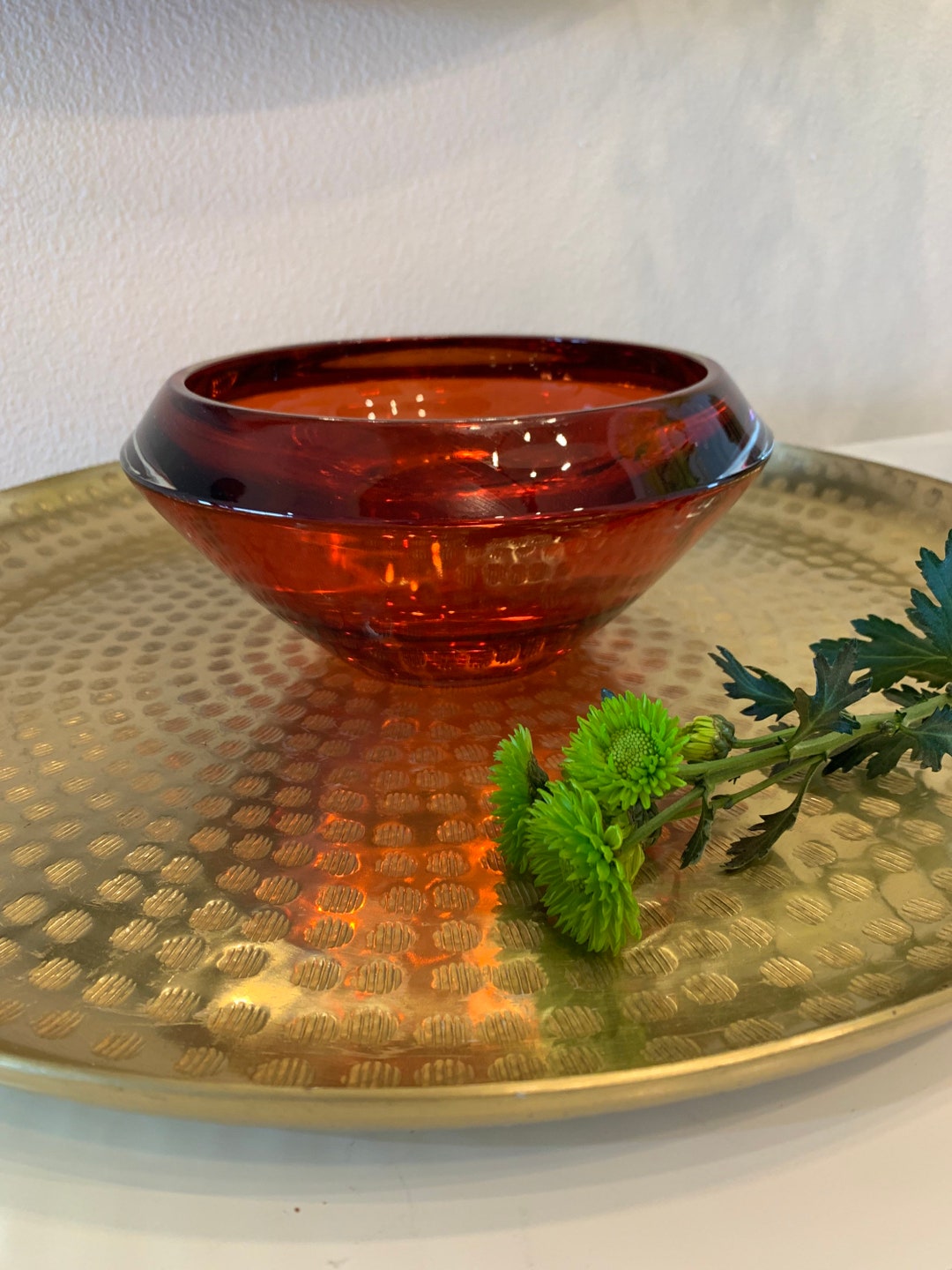 Vintage Teleflora Heavy Weight, Decorative Dish, Retro, Glass, Ruby Red ...