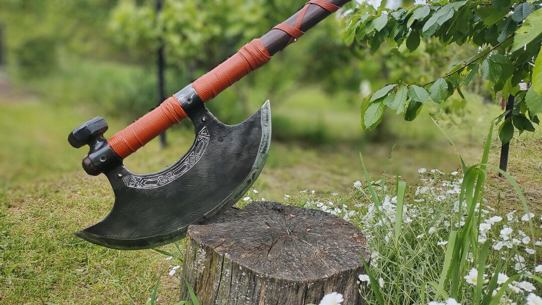Walking Axe With a Leather Cover for the Blade, Stick, Cane, Manly ...