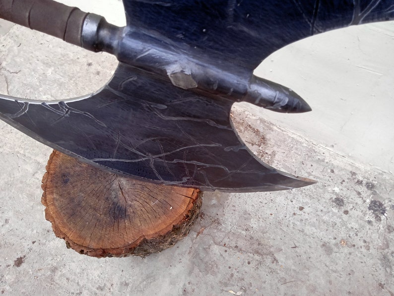 Large Double-bladed Axe With Leather Handle Wrapping - Etsy
