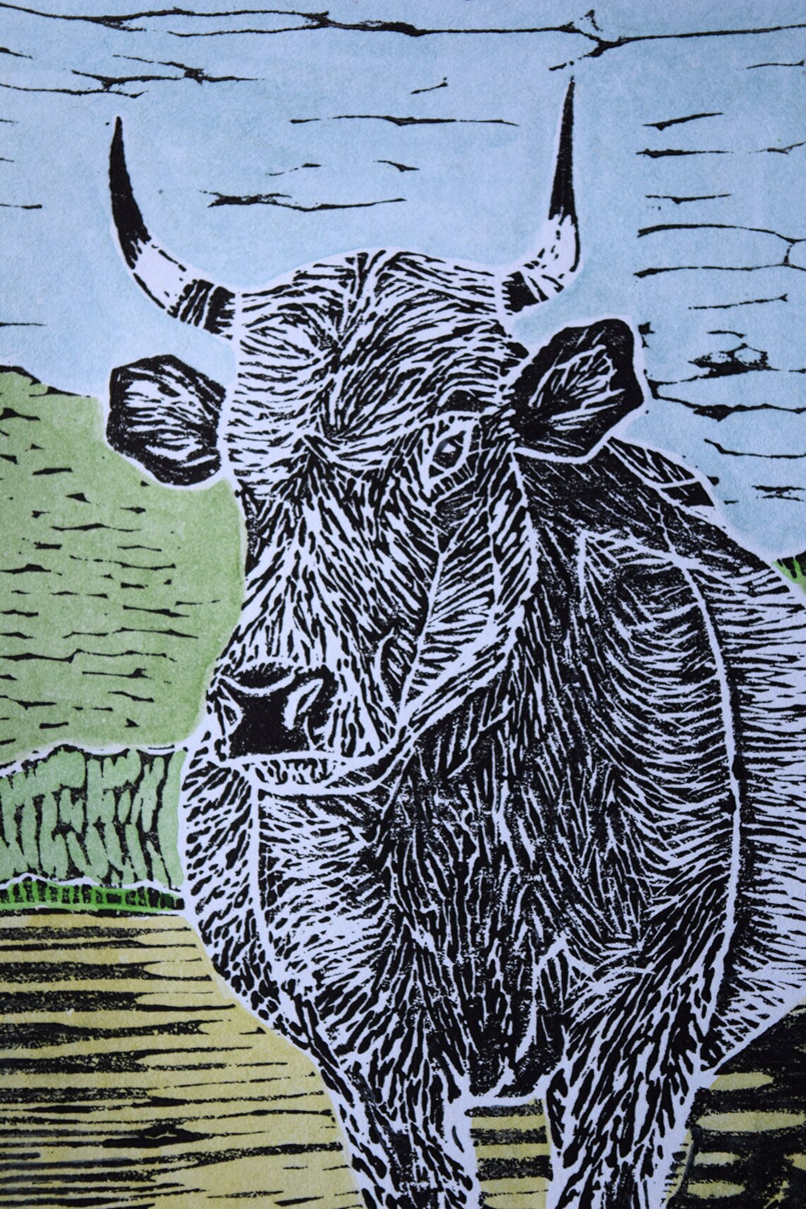 Black Cow Original Linocut Print - Etsy