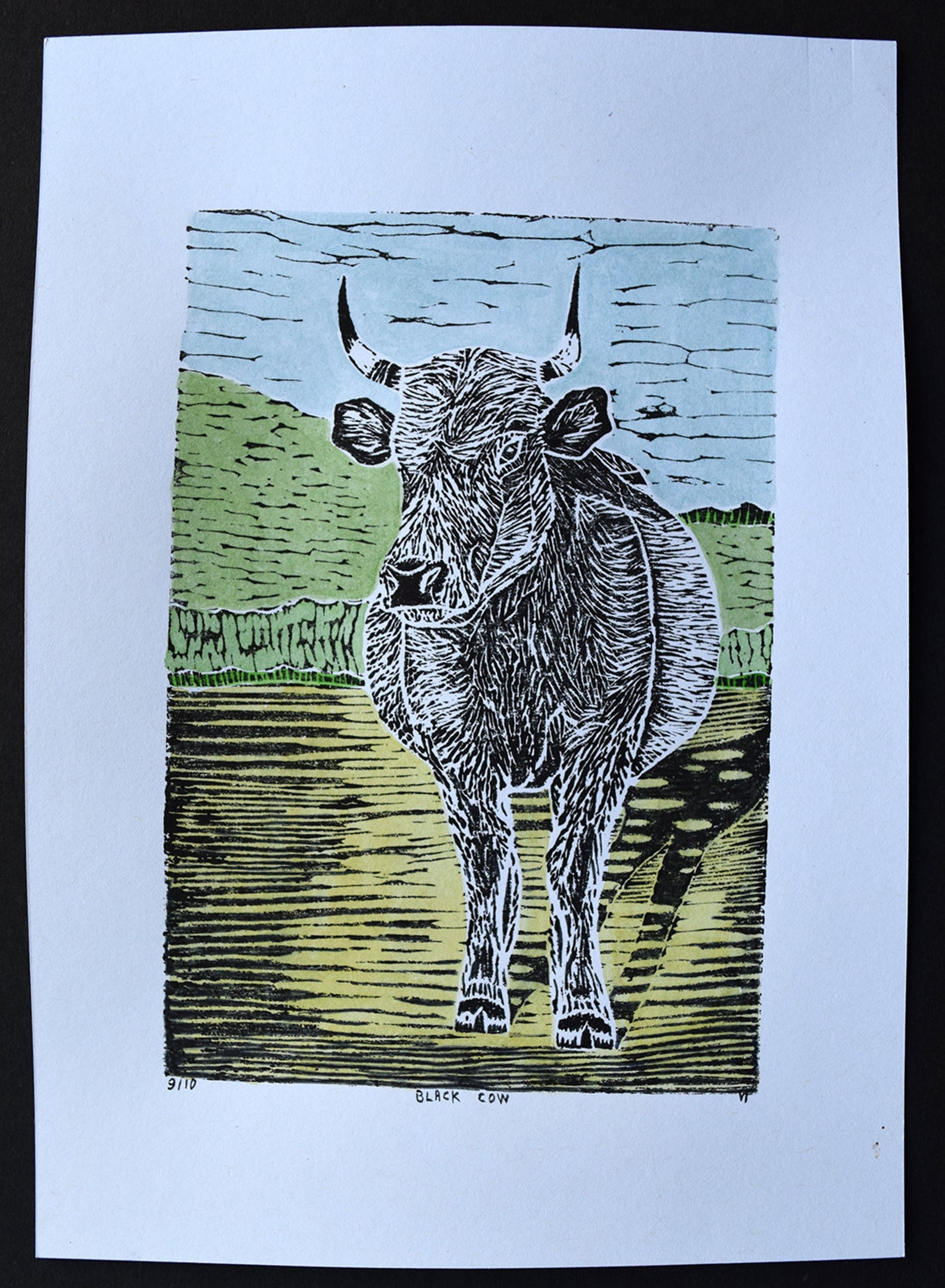 Black Cow Original Linocut Print - Etsy