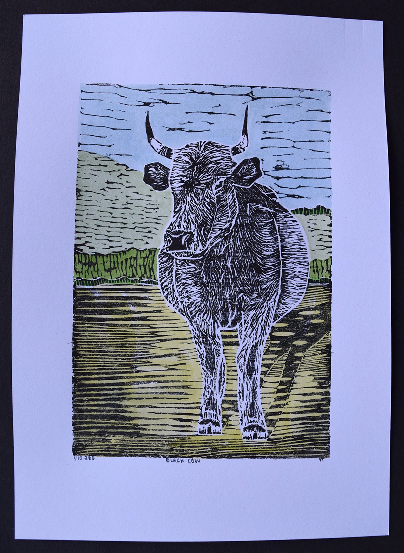 Black Cow Original Linocut Print - Etsy