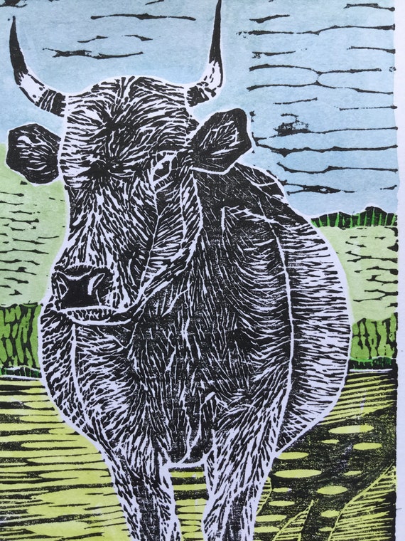 Black Cow Original Linocut Print - Etsy
