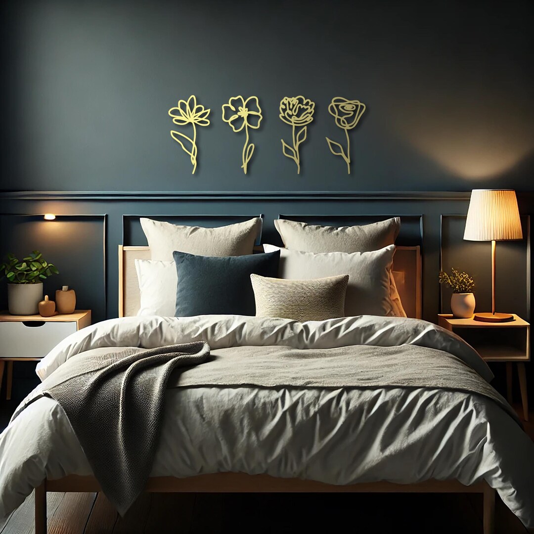 Gold Metal Flowers Line Art: Minimalist Wall Decor, Set of 4 - Etsy UK