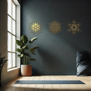Sacred Geometry Metal Set, Metatrons Cube, Tetrahedron, Yoga Studio ...