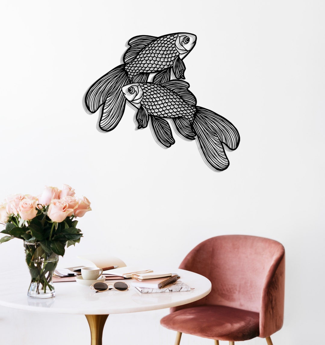 Goldfish Metal Wall Decor, Nautical Fish Sculpture, Coastal Fishes Wall ...