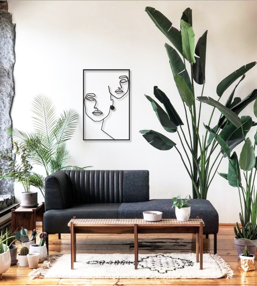 Two Face Line Wall Art, Valentines Gift for Her, Line Art Wall Decor ...