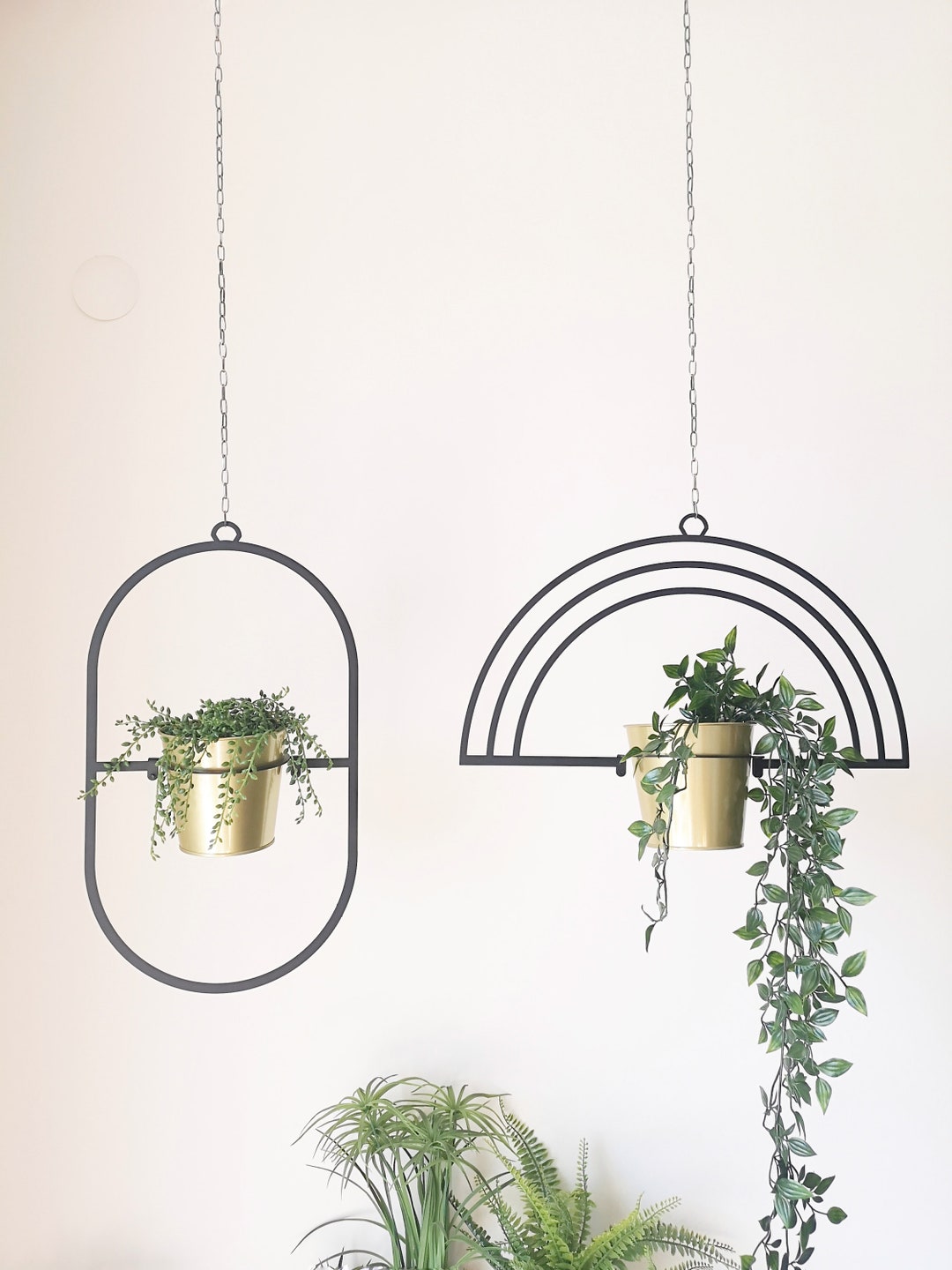 Mid-century Modern Metal Hanging Planter Set: Minimalist Home Decor - Etsy