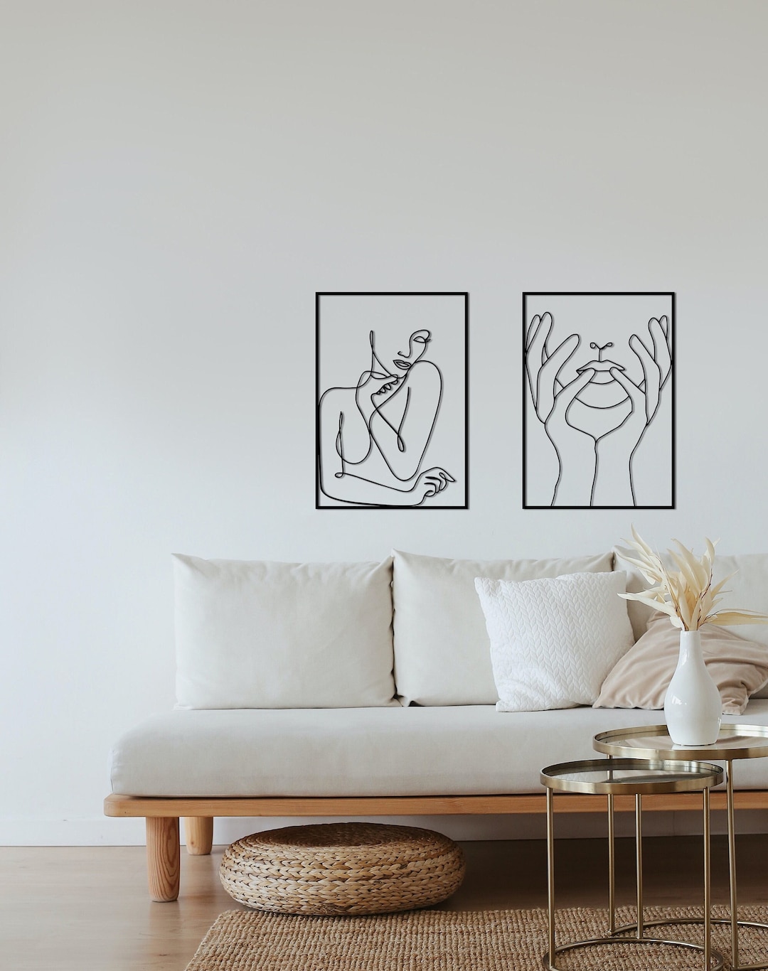 Modern Abstract Female Single Line Art, Large Metal Wall Decor, Hands ...