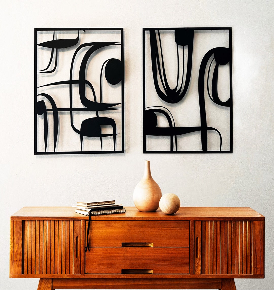 Mid Century Wall Decor Set Abstract Metal Wall Art Living - Etsy