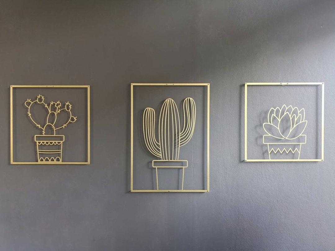 Cactus Wall Decor Gold Wall Decor Set Large Wall Decor - Etsy