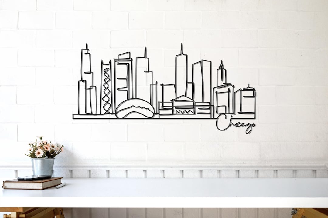 Chicago Skyline Metal Art, Cityscape Wall Decor for Office, Modern ...