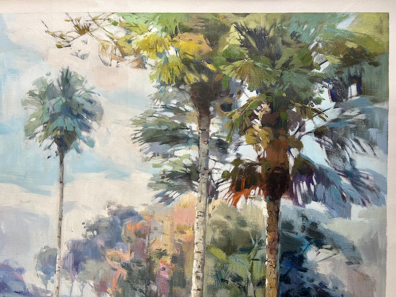 Original Acrylic Palm Trees Landscape Painting, 48x48 Canvas Wall Art ...