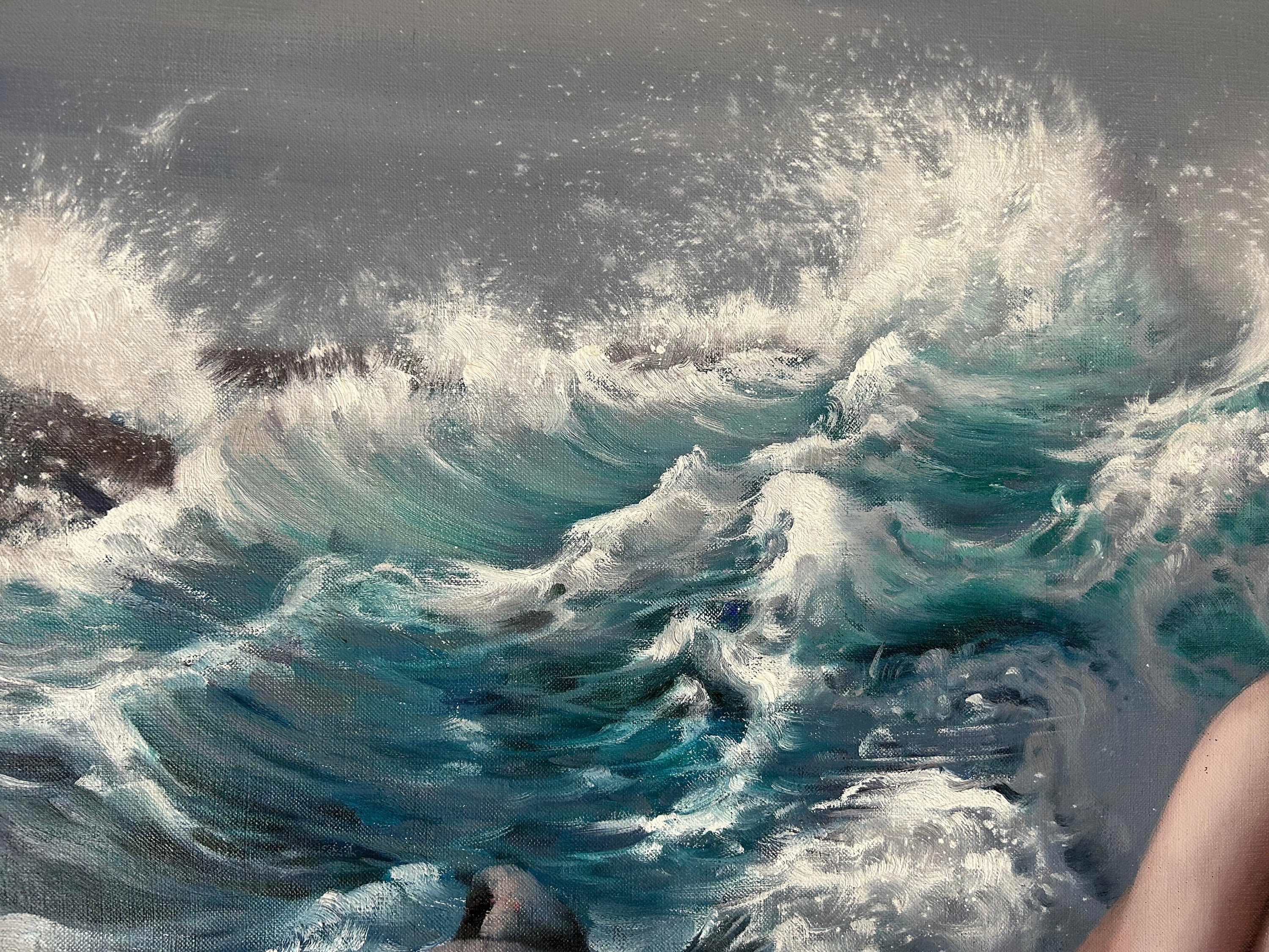 Body Oil Painting by the Sea, Original Realistic Oil Painting, Wall Art ...