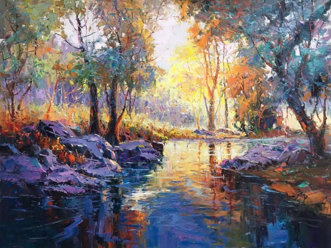 Autumn Stream Oil Painting on Canvas: Rich Color Landscape Art - Etsy