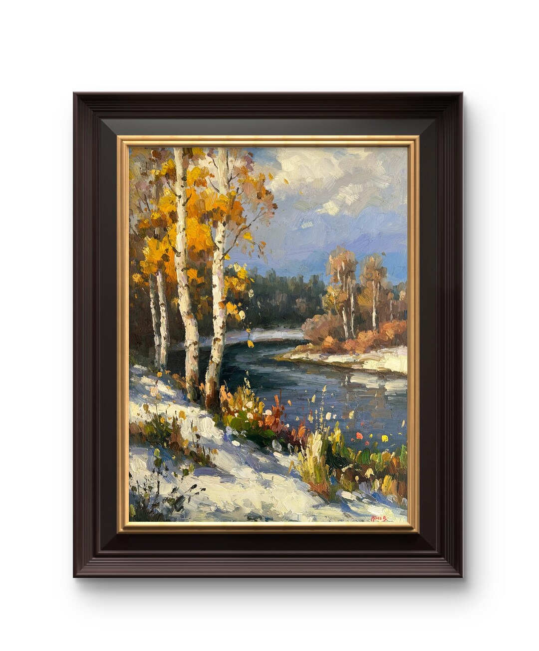 Impasto Birch Forest Oil Painting | Textured River Landscape, 12x16 ...