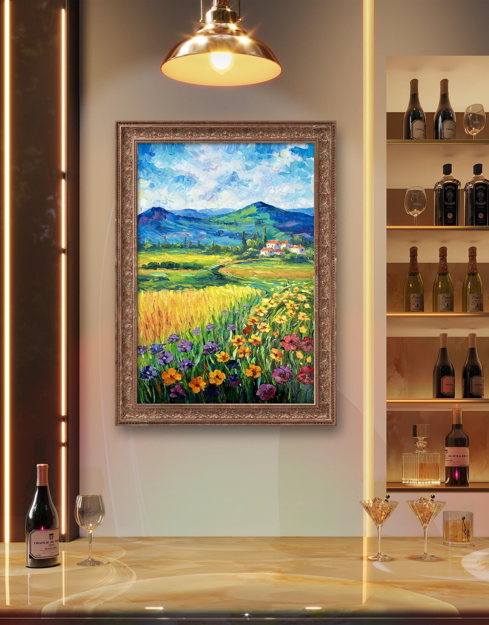 Abstract Flower Landscape Oil Painting on Canvas: Modern Mountain Wall ...