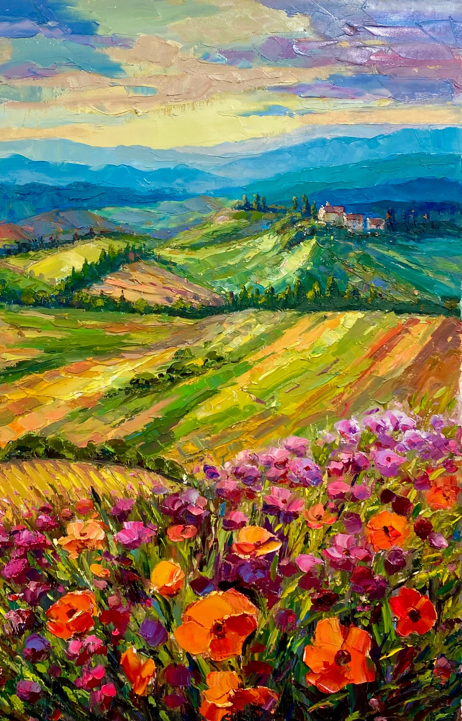 Abstract Flower Landscape Oil Painting on Canvas: Modern Mountain Wall ...