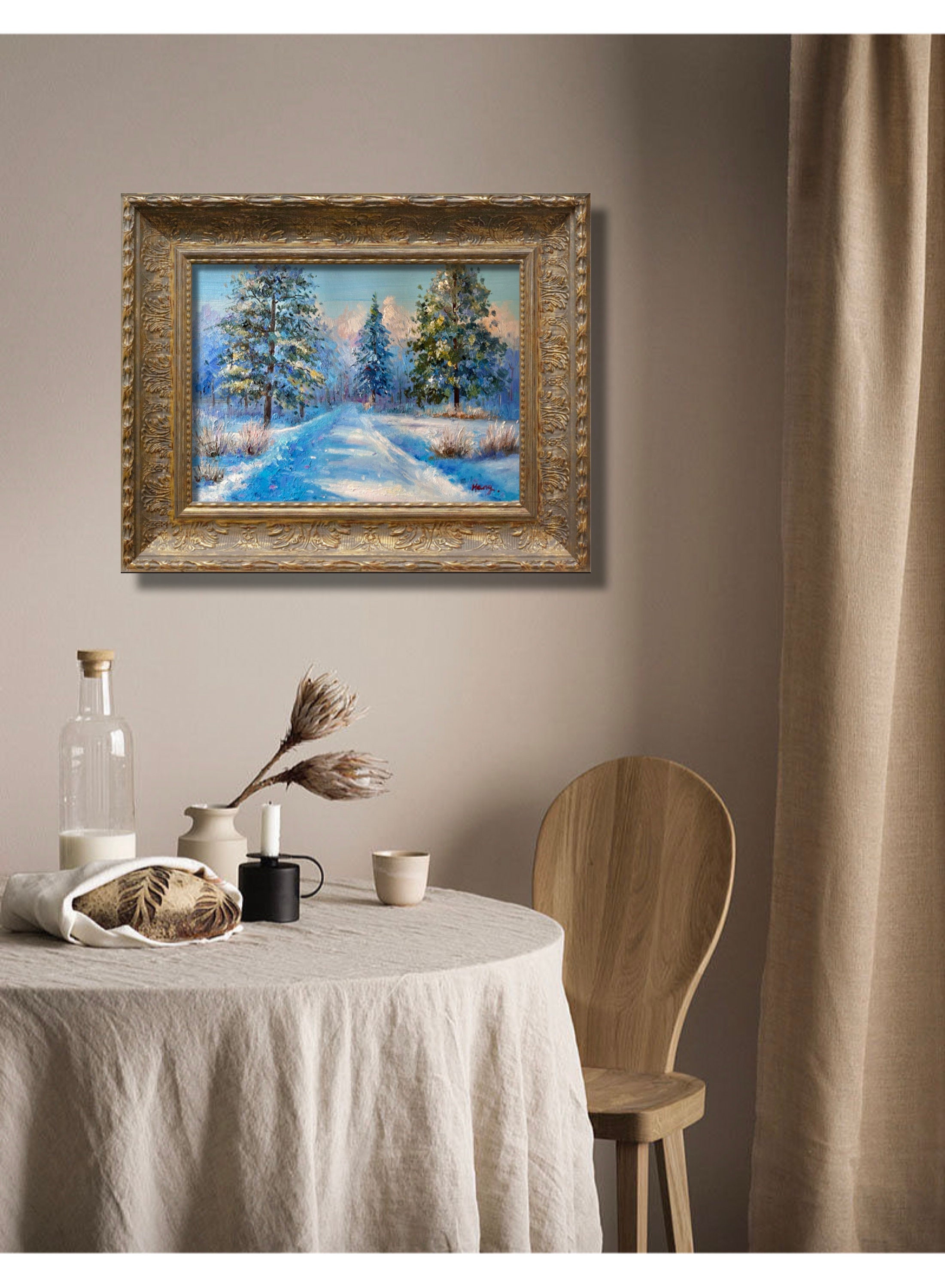 Original Landscape Oil Painting, Wall Art, Canvas Oil Painting, Snow ...