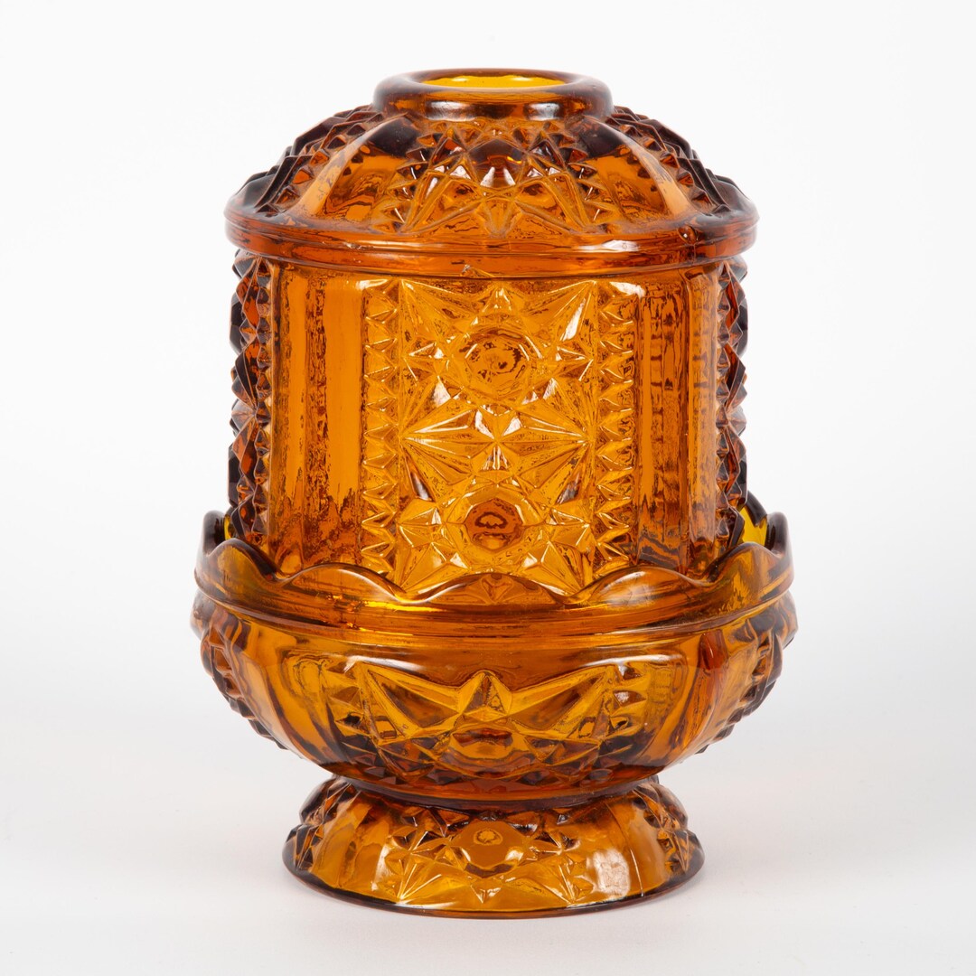 Indiana Glass Amber Fairy Lamp, Stars and Bars, 1970s Candle Holder - Etsy