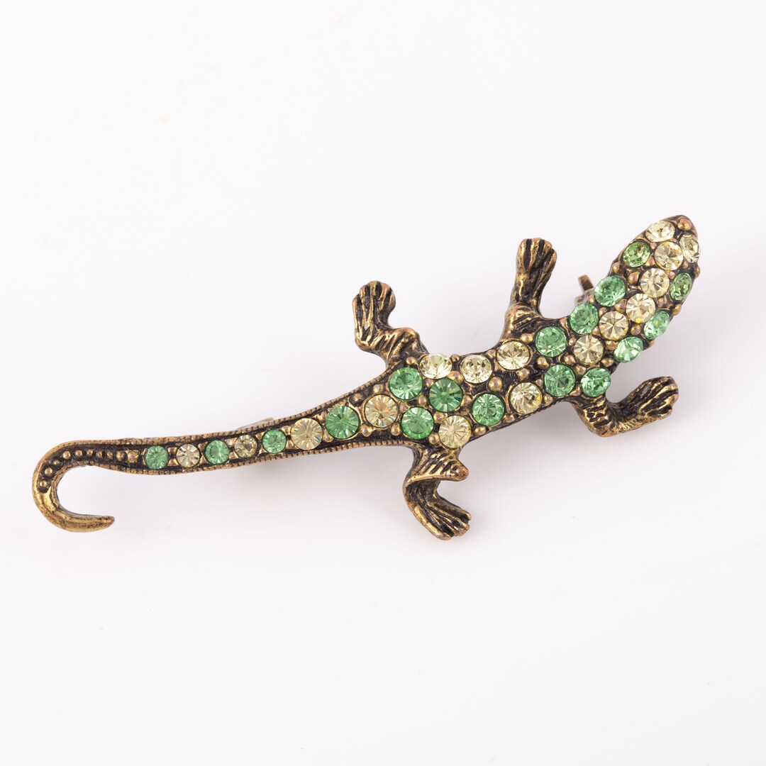 Vintage Lizard Pin, Costume Jewelry Brooch With Faux Diamonds and ...