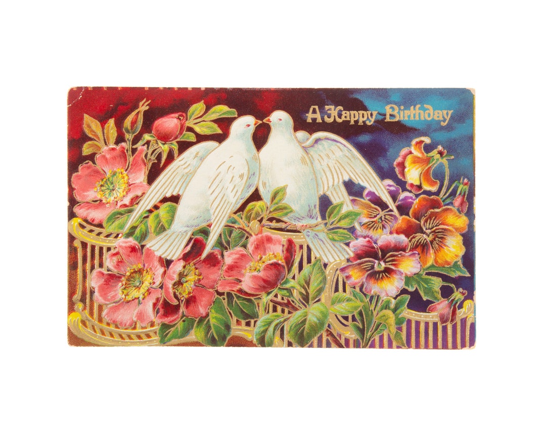 Vintage Embossed German Birthday Postcard, Doves - Etsy