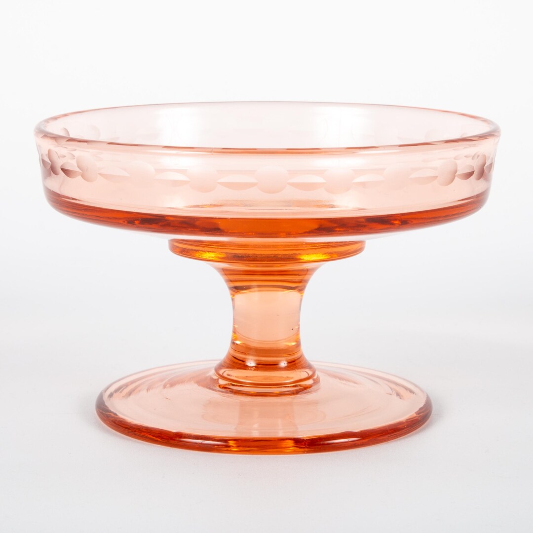 Pink Depression Glass Compote Bowl, Dessert Dish, Etched Glass - Etsy