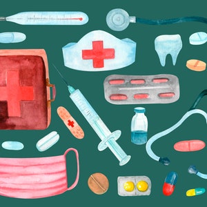 Medical Clipart. Watercolor Nurse Clipart. First Aid Kit - Etsy