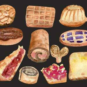 Dessert Clipart Pack - Watercolor Bakery Pie, Cupcake, and Donut Pngs ...