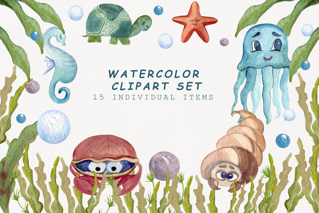 Cute Clipart. Jellyfish. Watercolor Clip Art. Marine Animals. Sea ...