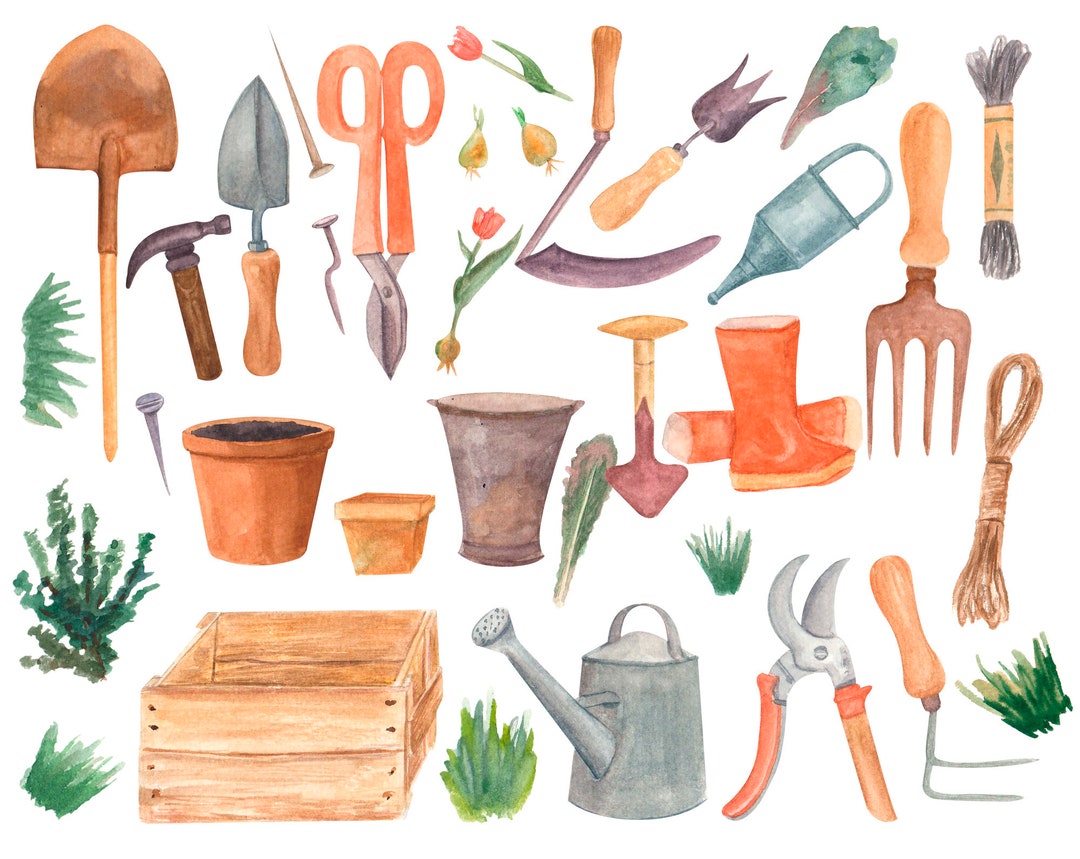 Garden Tools Watercolor Clipart. Watercolor Tools Clip Art. Spring ...
